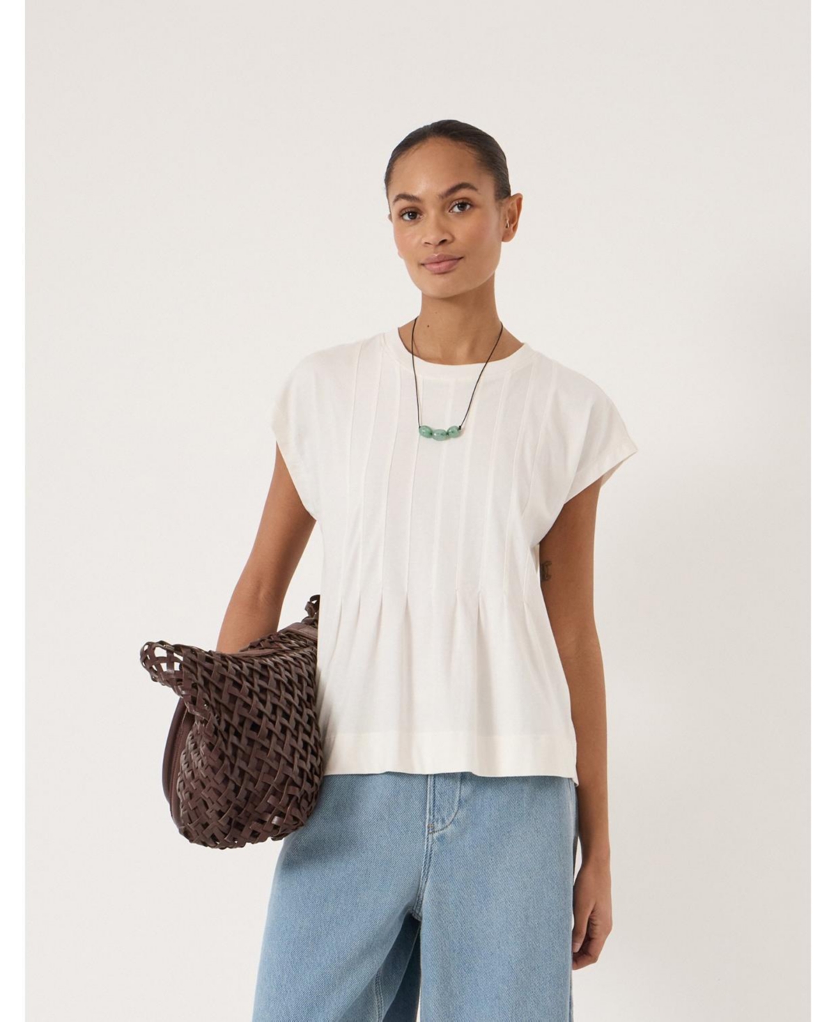 Click here for Hush Womens Ellery Pleat Release T-Shirt - Ecru wh... prices