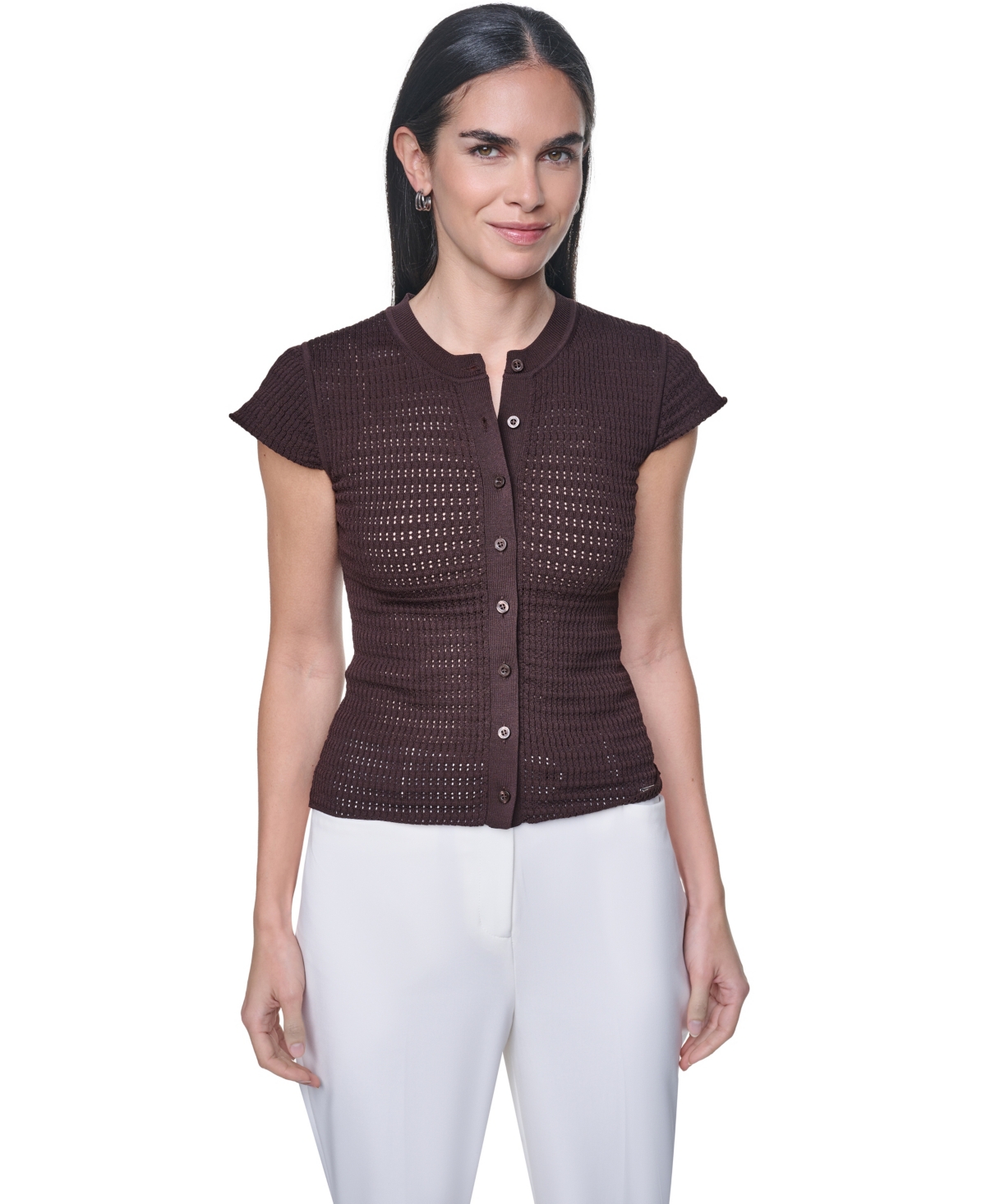 Click here for Calvin Klein Petite Cap-Sleeve Sweater - Coffee Be... prices