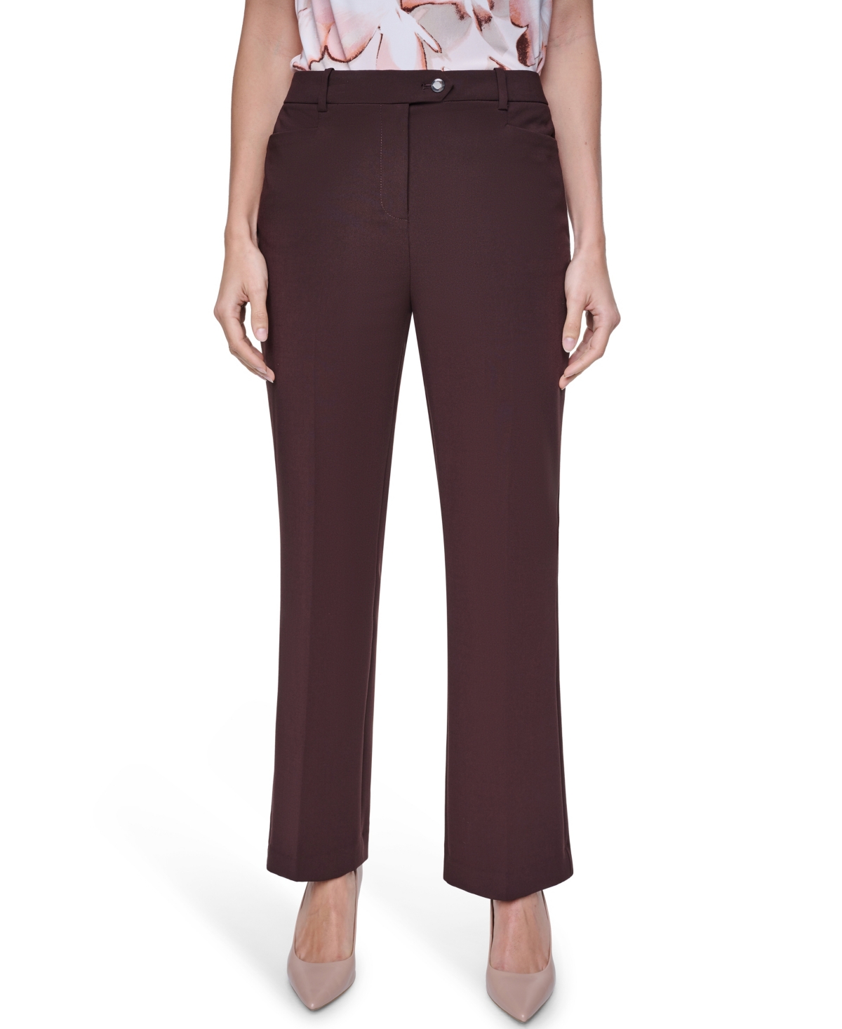 Click here for Calvin Klein Petite Mid-Rise Straight Pants - Coff... prices