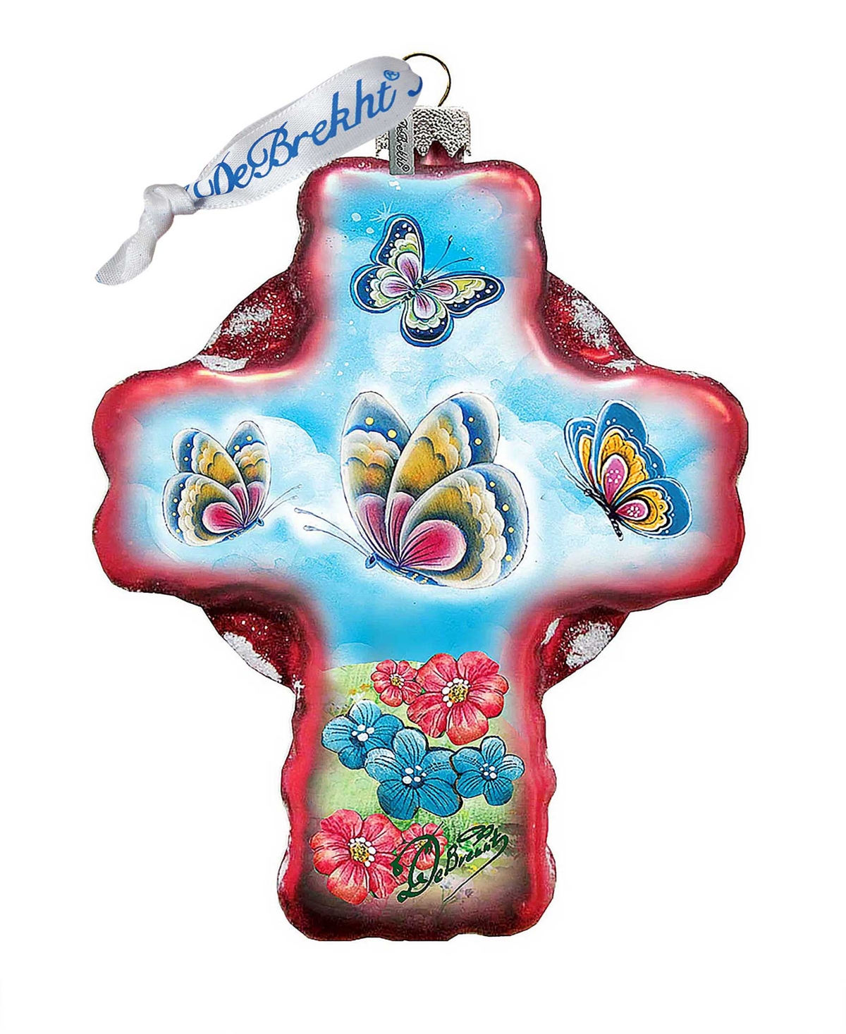 Click here for G.DeBrekht Butterflies Cross Glass Ornament - Mult... prices