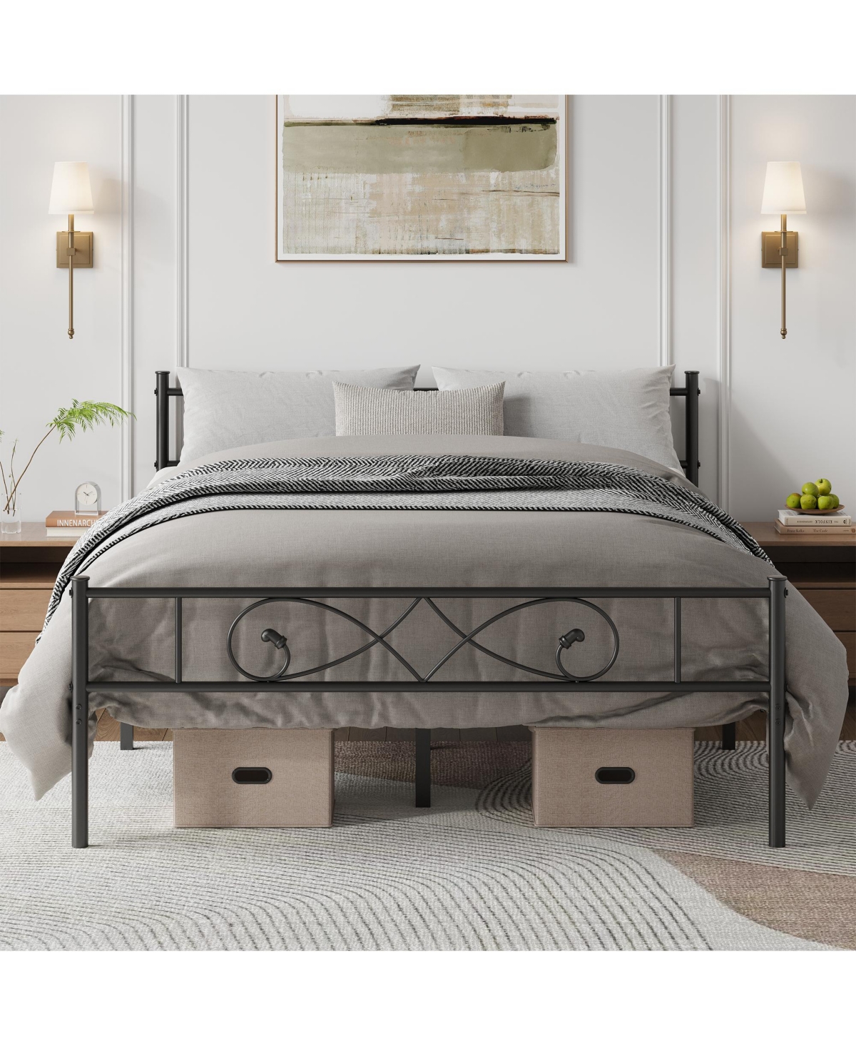Click here for Homfan Metal Platform Bed Frame with Decorative He... prices