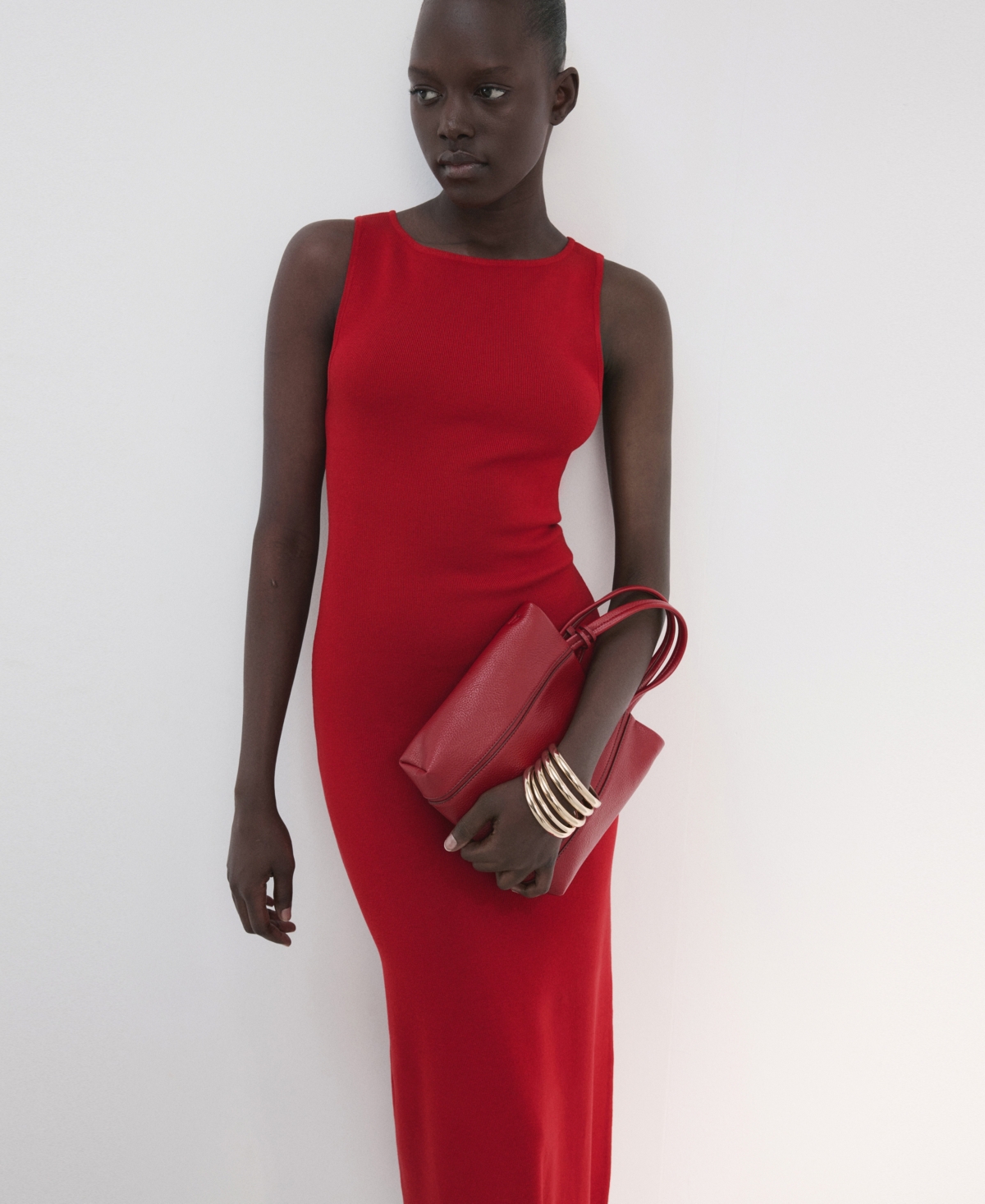 Click here for Mango Womens Fitted Midi-Dress - Red prices