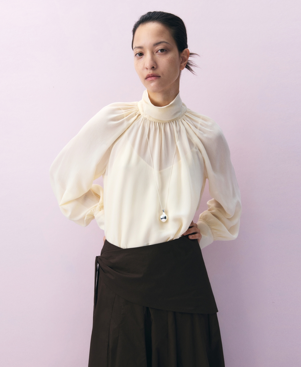 Click here for Mango Womens Semi-Sheer High-Neck Blouse - Ecru prices