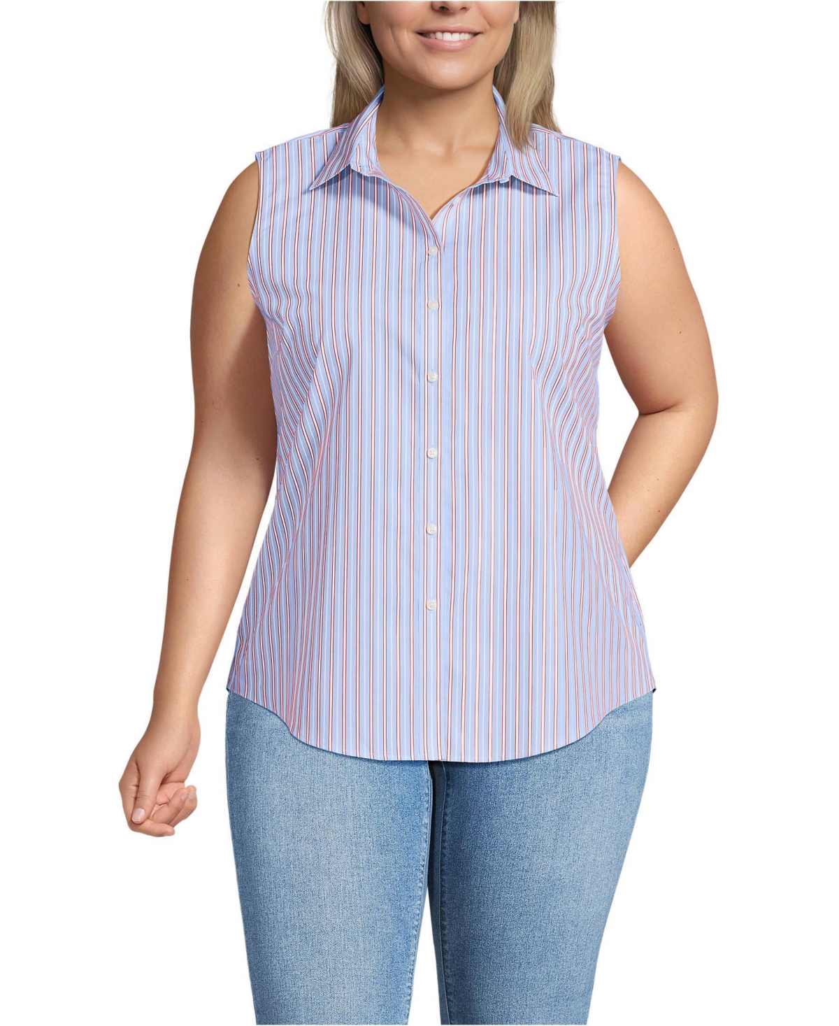 Click here for Lands End Plus Size No Iron Sleeveless Shirt - Lig... prices