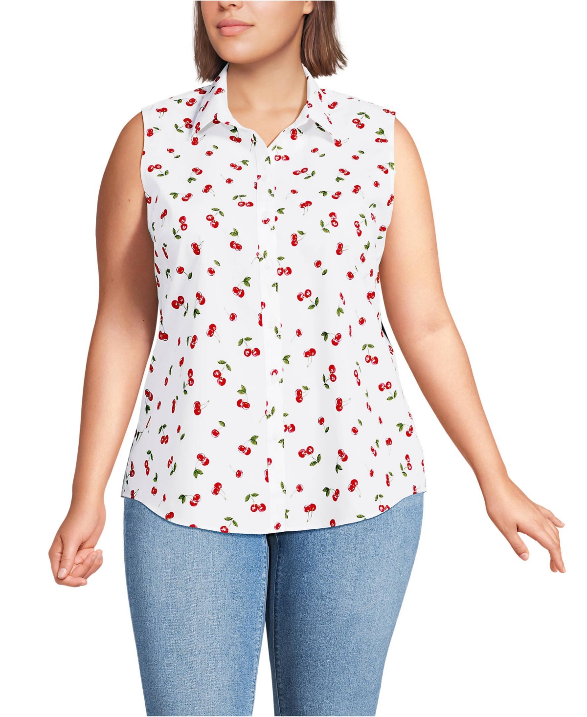 Click here for Lands End Plus Size No Iron Sleeveless Shirt - Che... prices