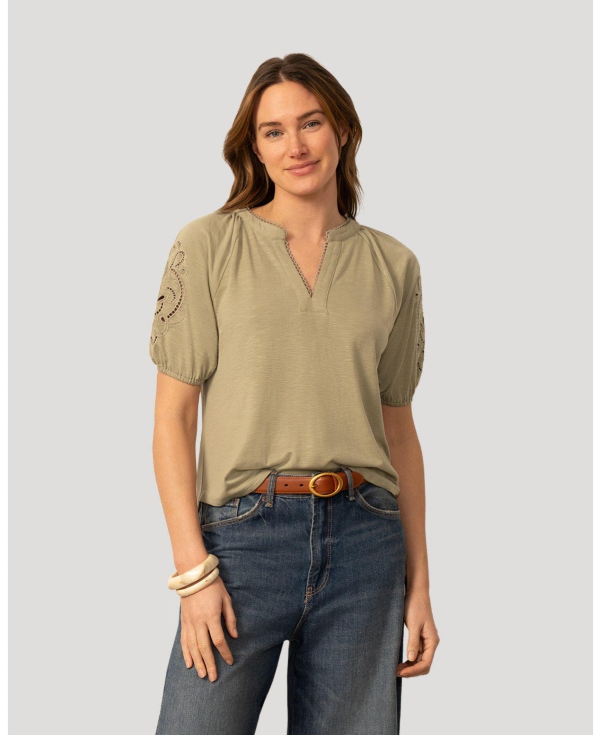 Click here for Cable & Gauge Womens Slub Knit Split Neck Raglan T... prices