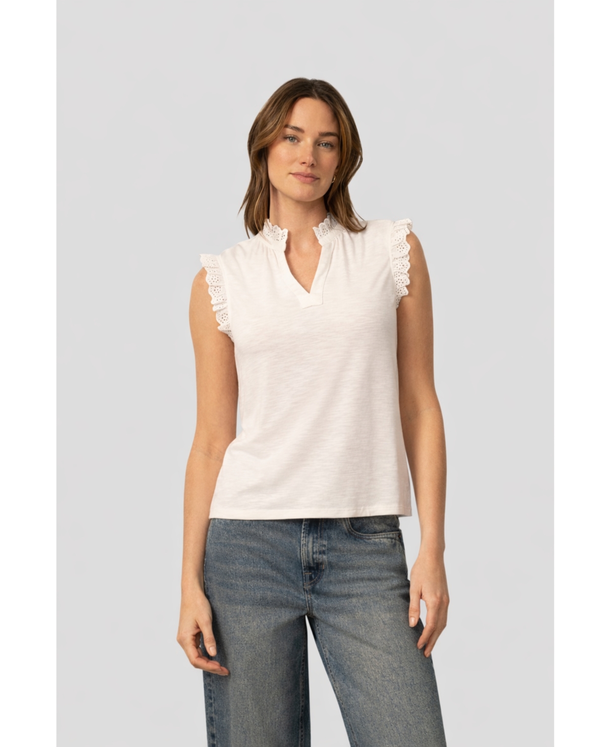 Click here for Cable & Gauge Womens Eyelet Split Neck Sleeveless... prices