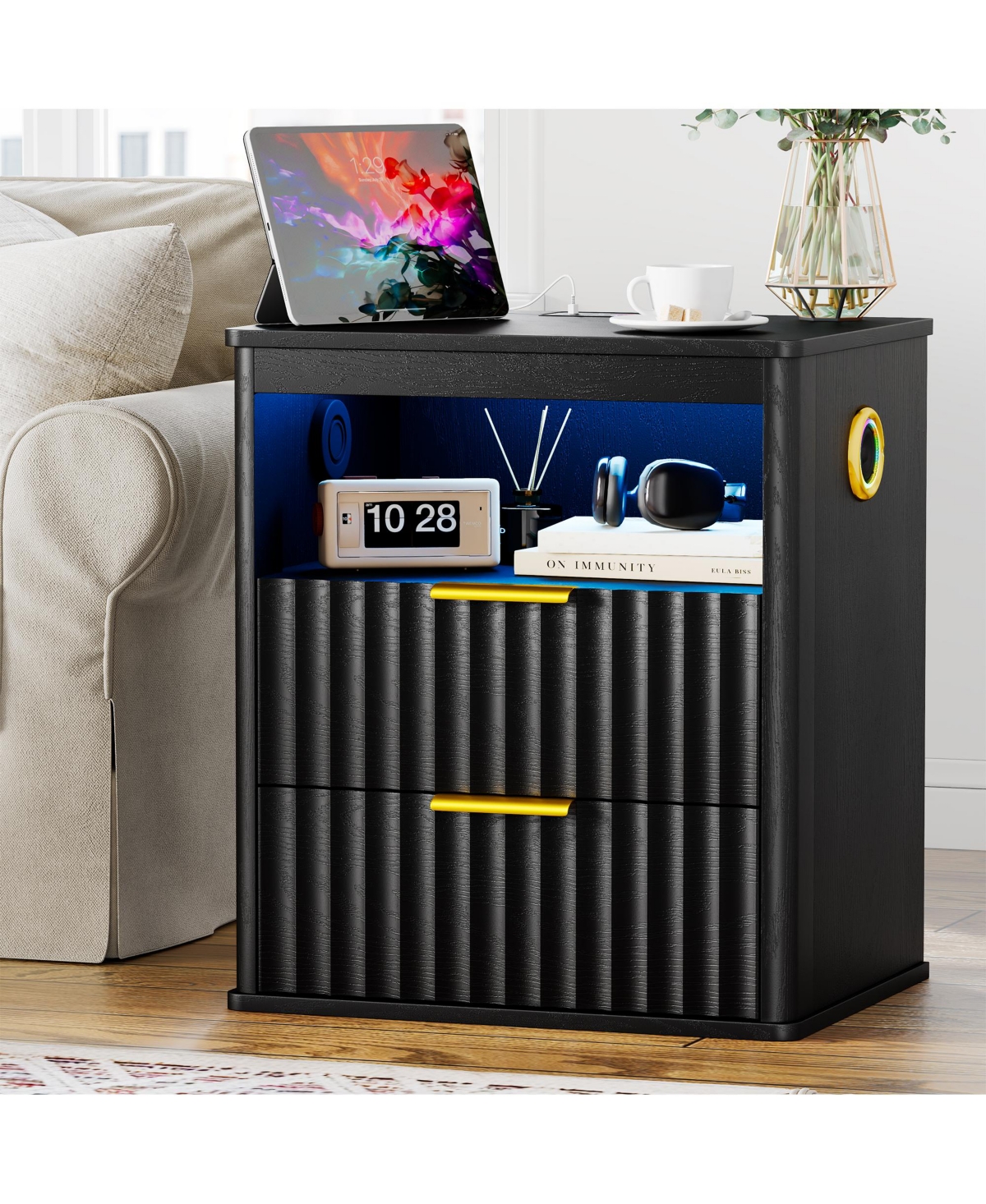 Click here for Vlrska 19.7-Inch Wide Nightstand with Bluetooth Sp... prices