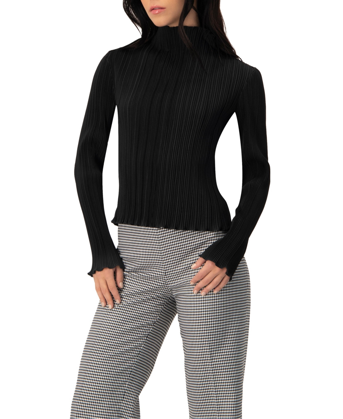 Click here for Ivonne Womens Pleated Mock Neck Top - Black prices