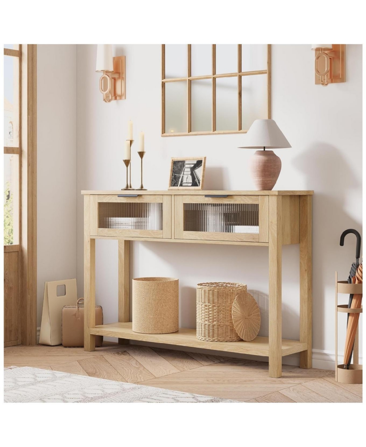 Click here for gaomon 2-Tier Console Table with 2 Glass Drawers -... prices