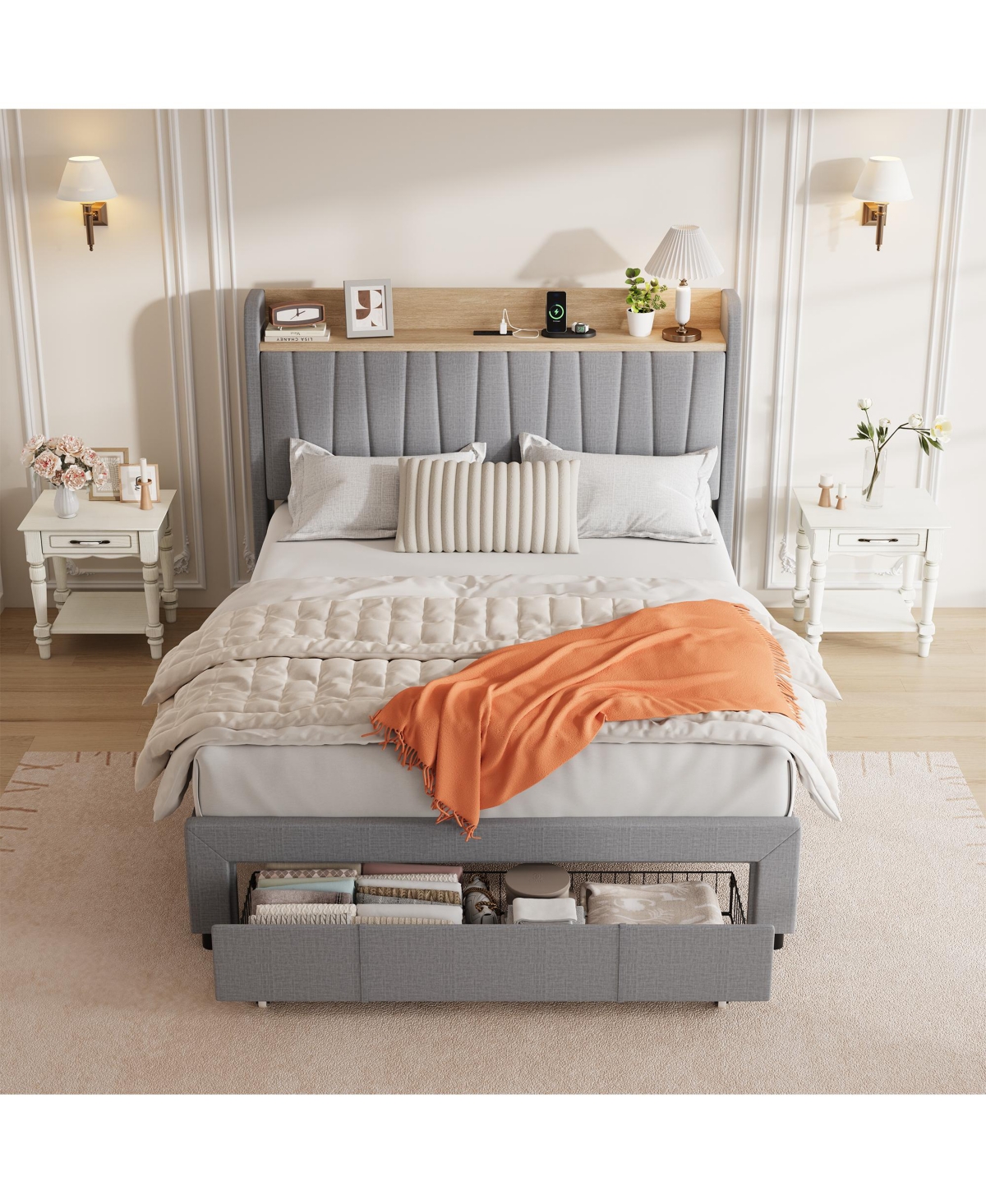 Click here for Homfan Upholstered Bed Frame with Storage Headboar... prices