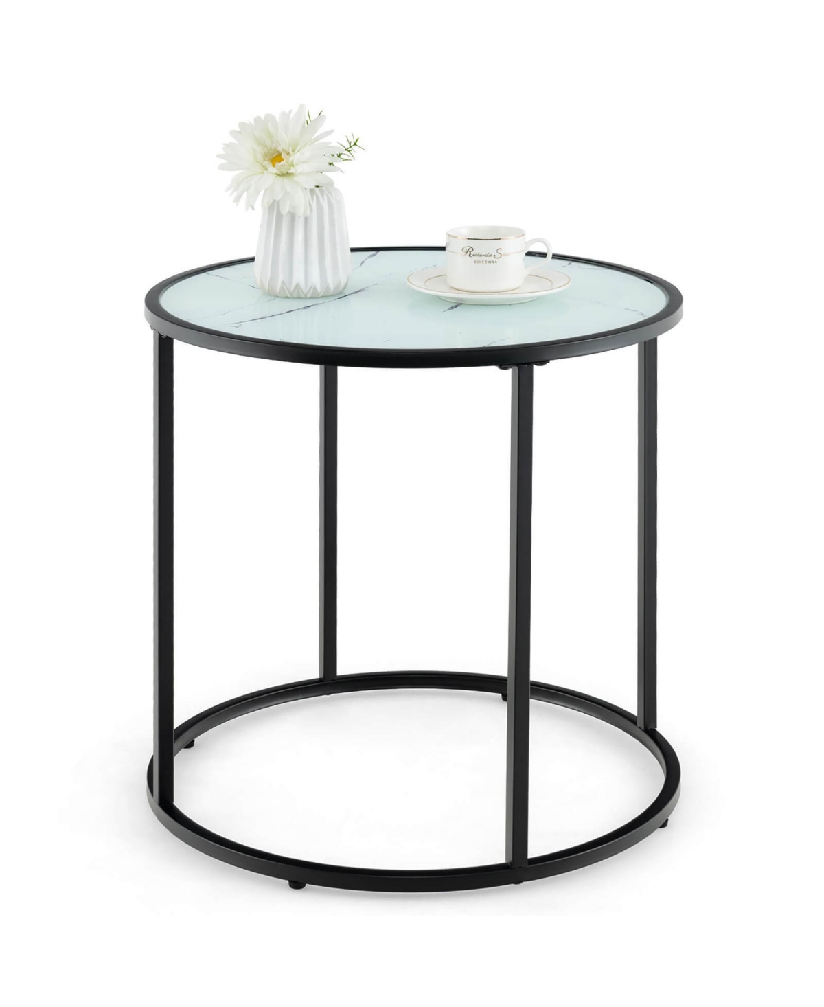 Click here for Gymax Glass End Table 20 Round Side Table with Met... prices