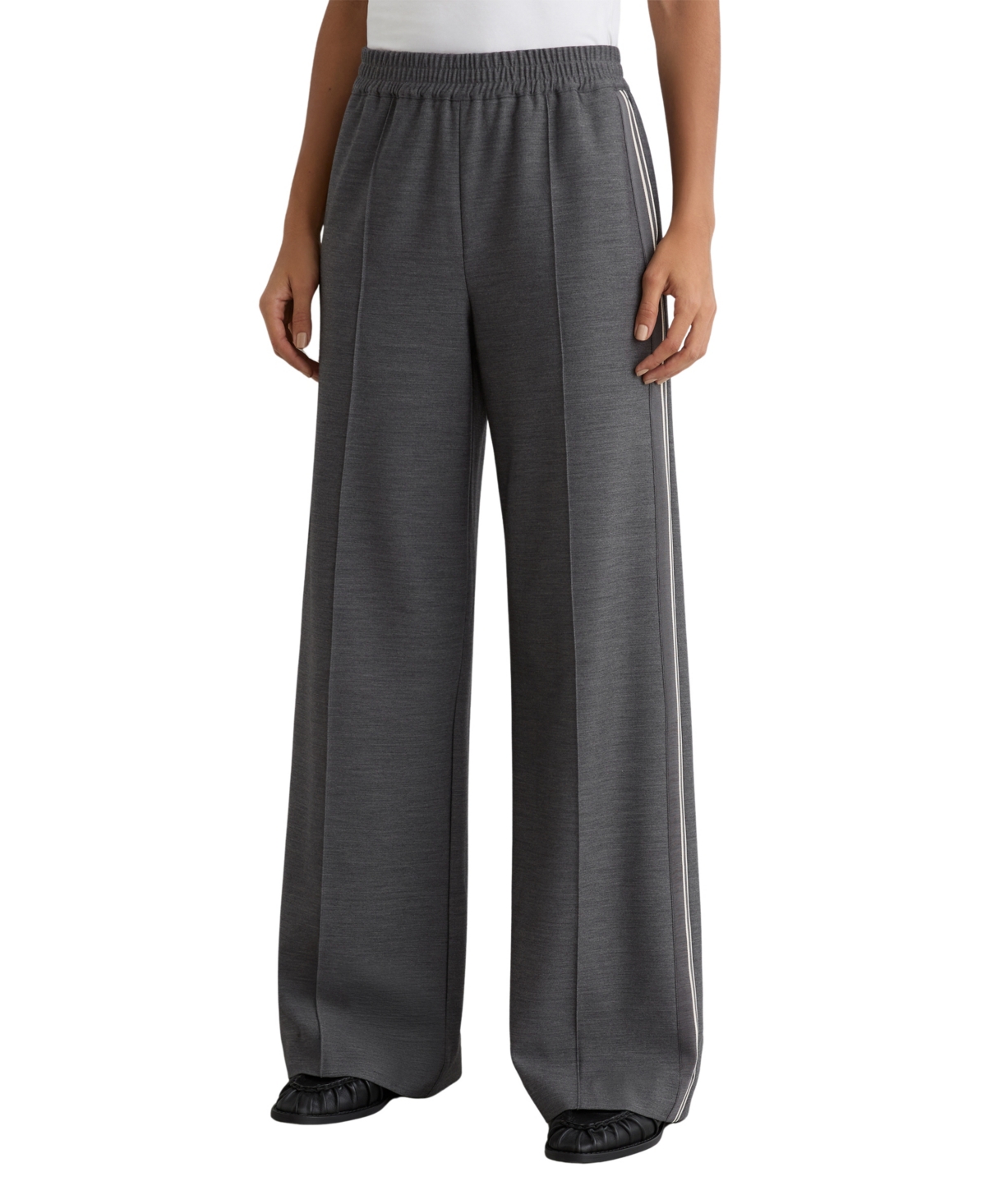 Click here for Reiss Womens Marlow Melange Side-Stripe Wide-Leg P... prices