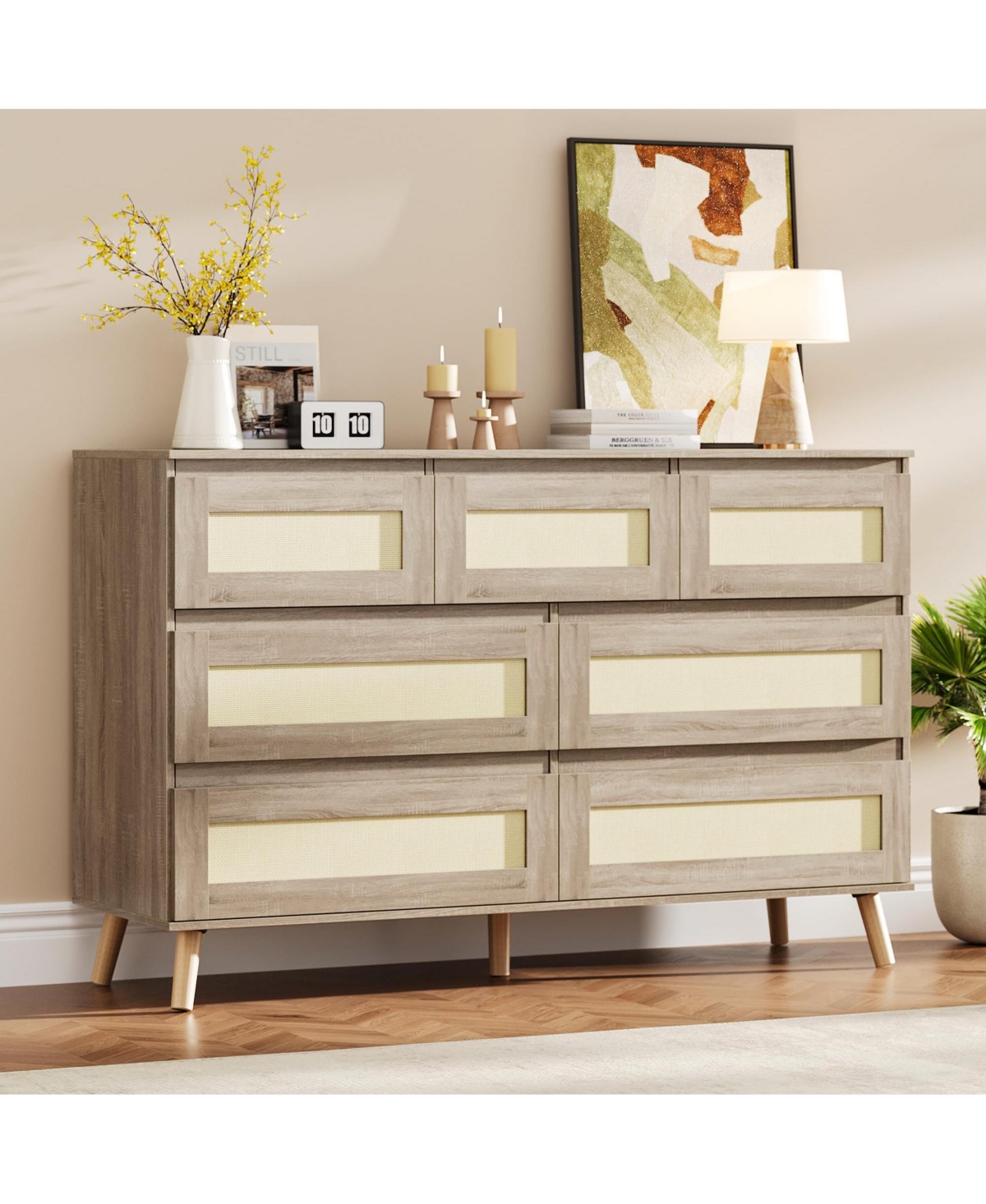 Click here for gaomon Rattan 7 Drawer Dresser  Large Wooden Chest... prices