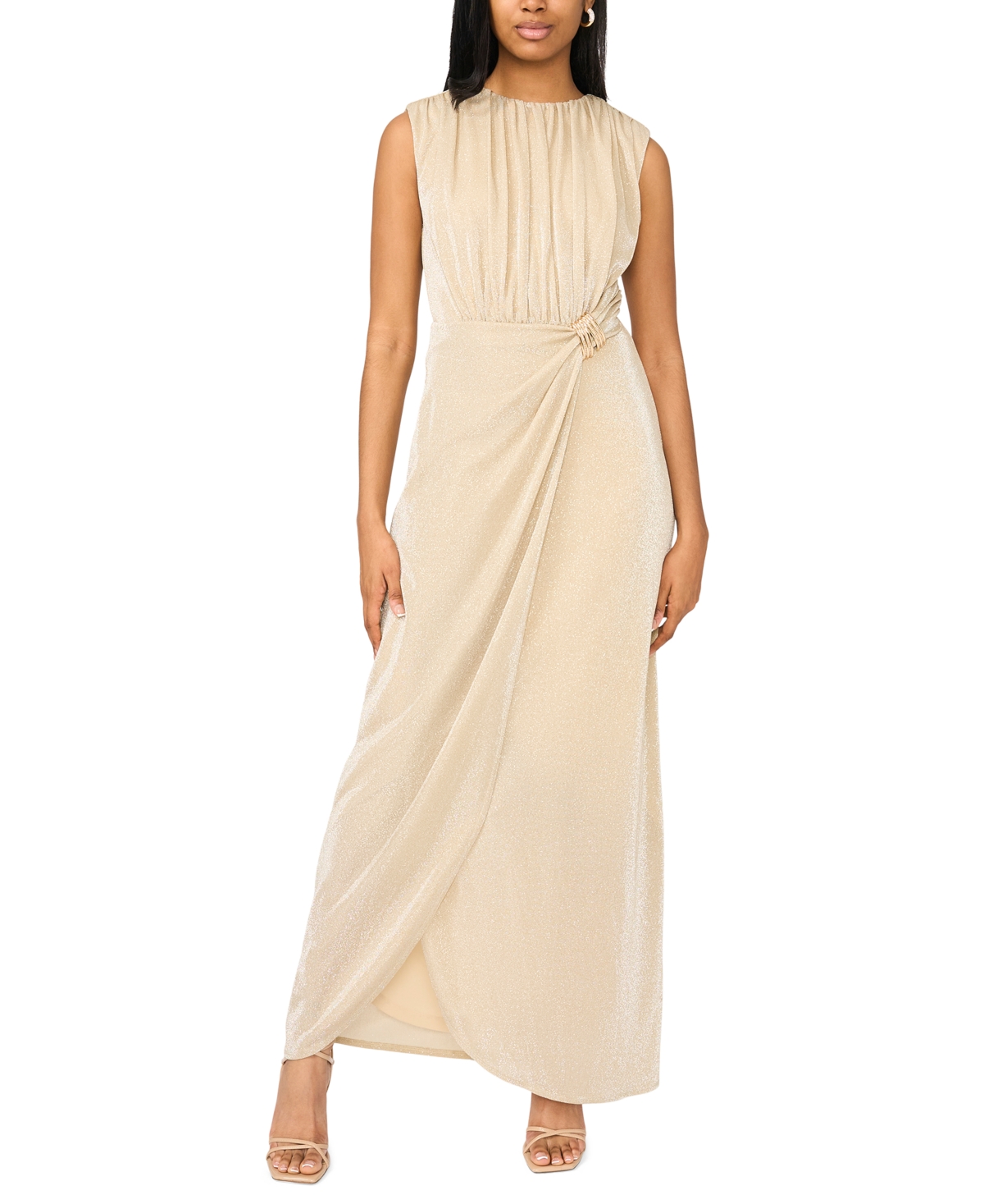 Click here for Msk Womens Asymmetric Sleeveless Gown - Champagne prices