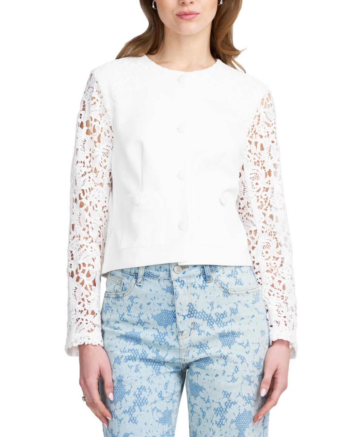 Click here for Elle Collection Womens Lace Satin Jacket - White prices