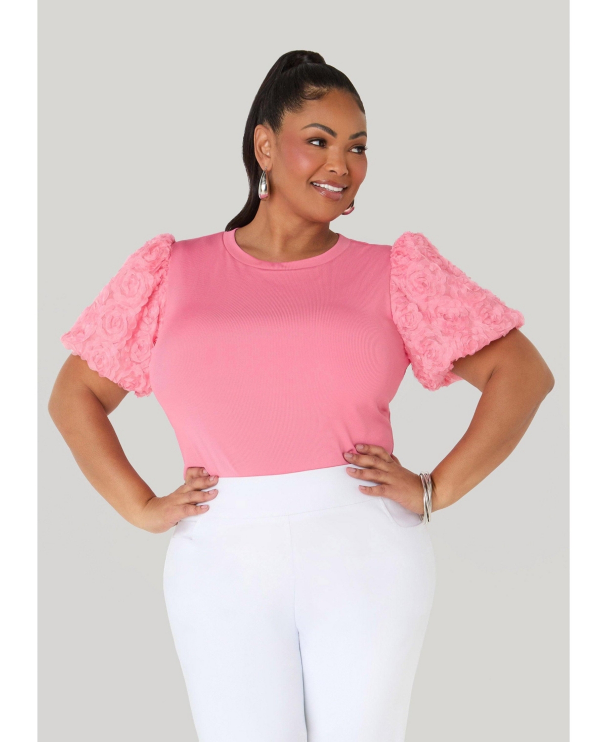 Click here for Ashley Stewart Womens Rosette Puff Sleeved Top - P... prices