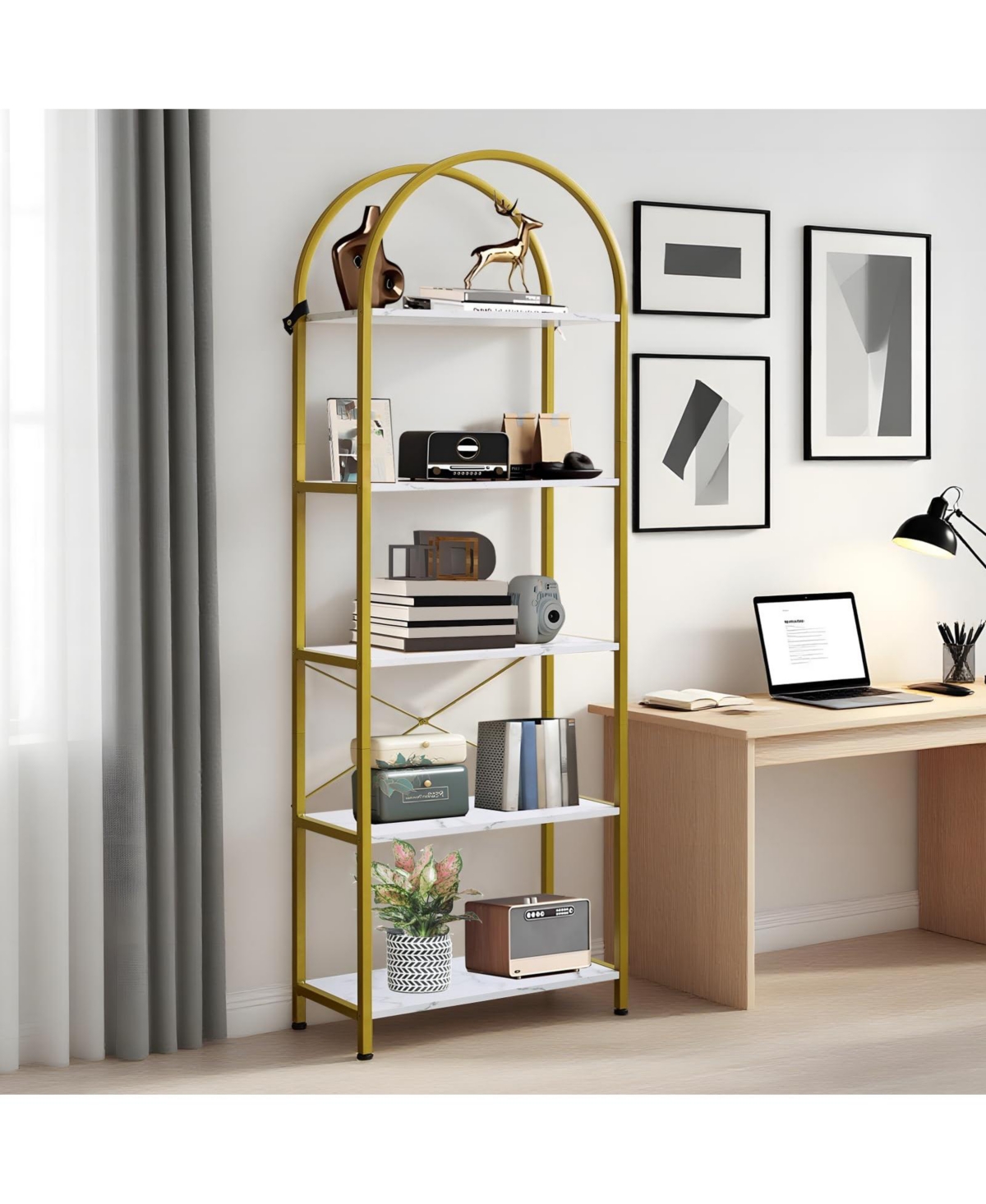 Click here for gaomon 5-Tier Arched Bookshelf  Metal Frame Modern... prices