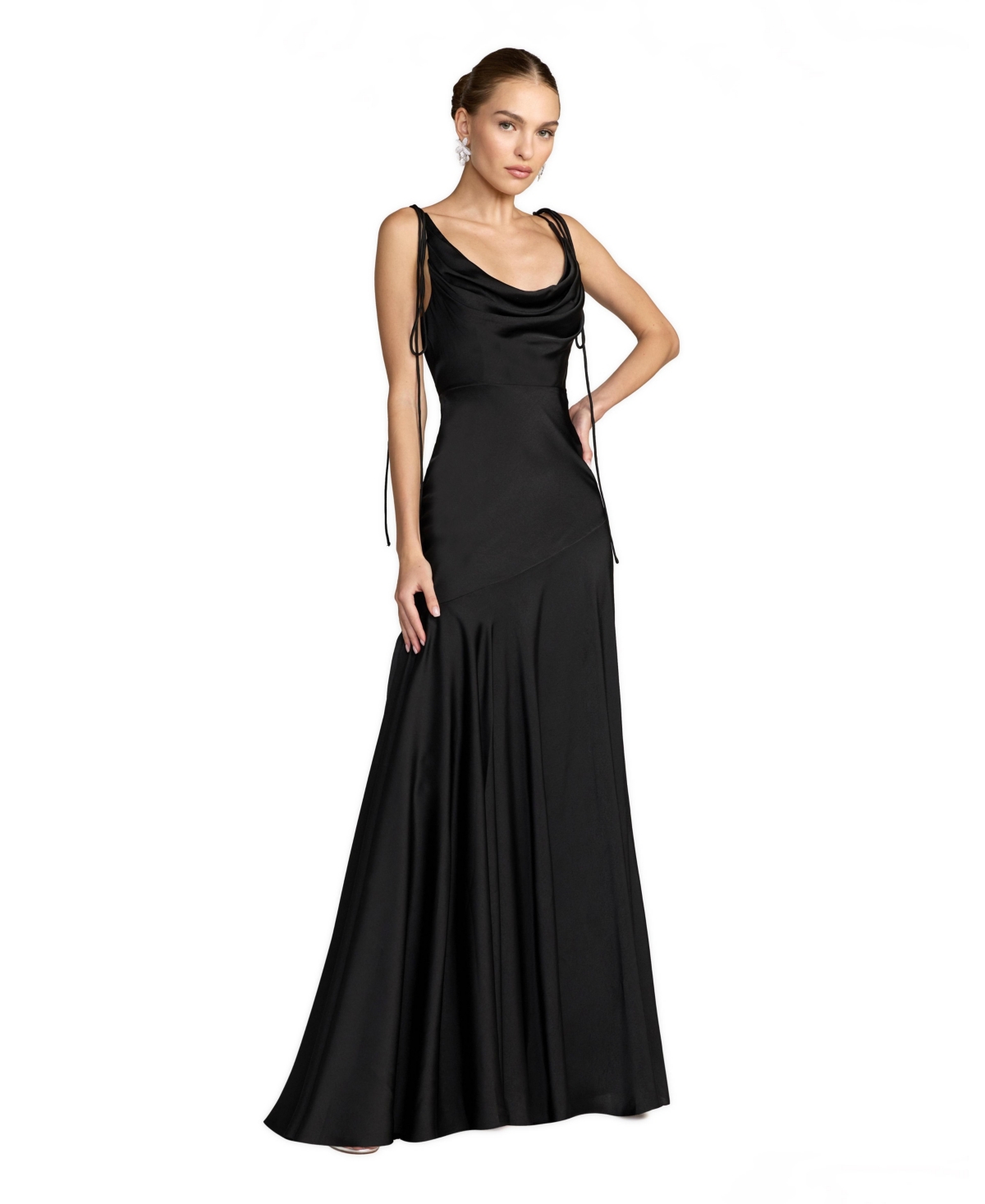 Click here for Mac Duggal Womens Charmeuse Cowl Neck Tie Strap Ma... prices