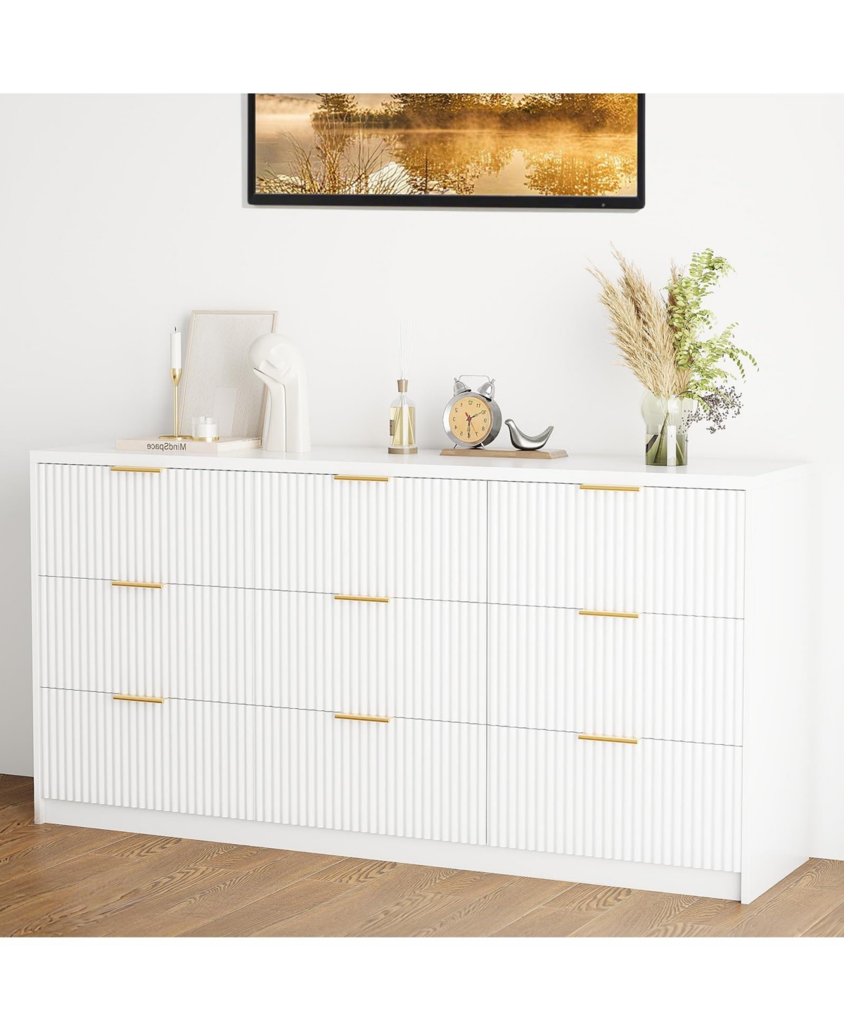 Click here for gaomon 9 Drawer Fluted Dresser with Gold Handles... prices