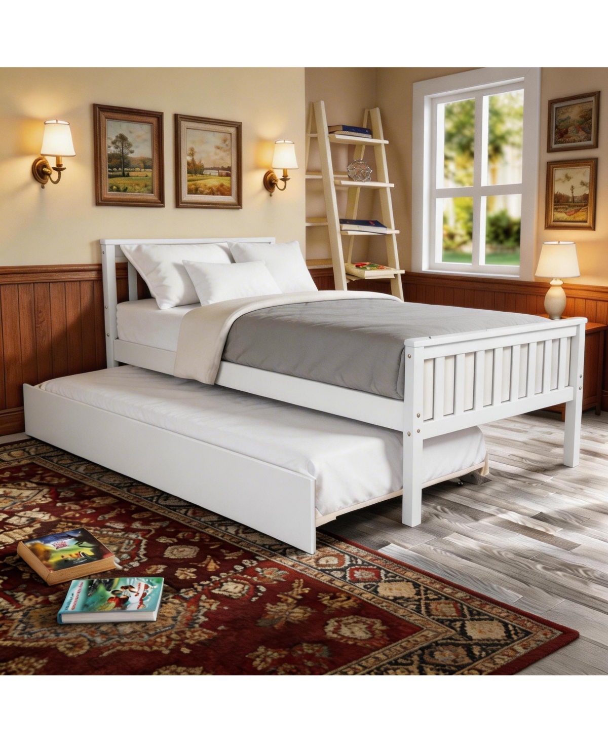 Click here for Sailvan Twin Bed with Trundle  Solid Wood Platform... prices