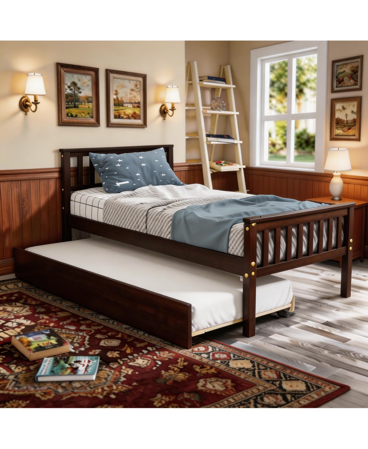 Click here for Sailvan Twin Bed with Trundle  Solid Wood Platform... prices