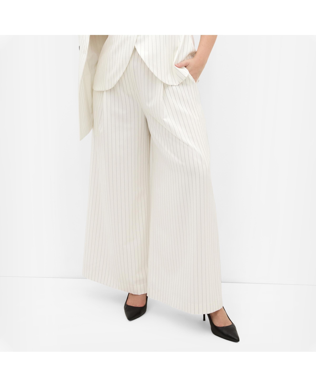 Click here for City Chic Womens Pinstripe Wide Leg Pant - Ivory p... prices