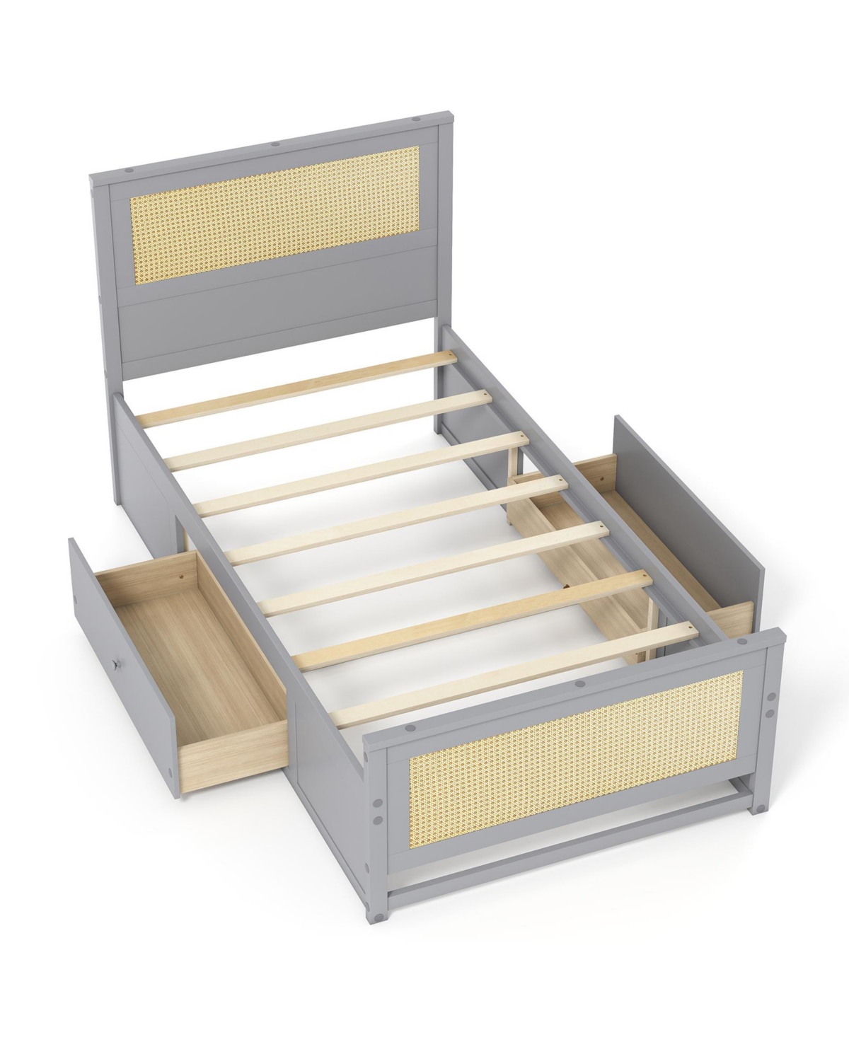 Click here for Slickblue Rattan Twin Bed Frame with Built-in Stor... prices