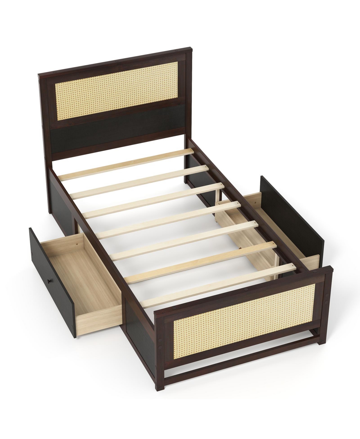 Click here for Slickblue Rattan Twin Bed Frame with Built-in Stor... prices