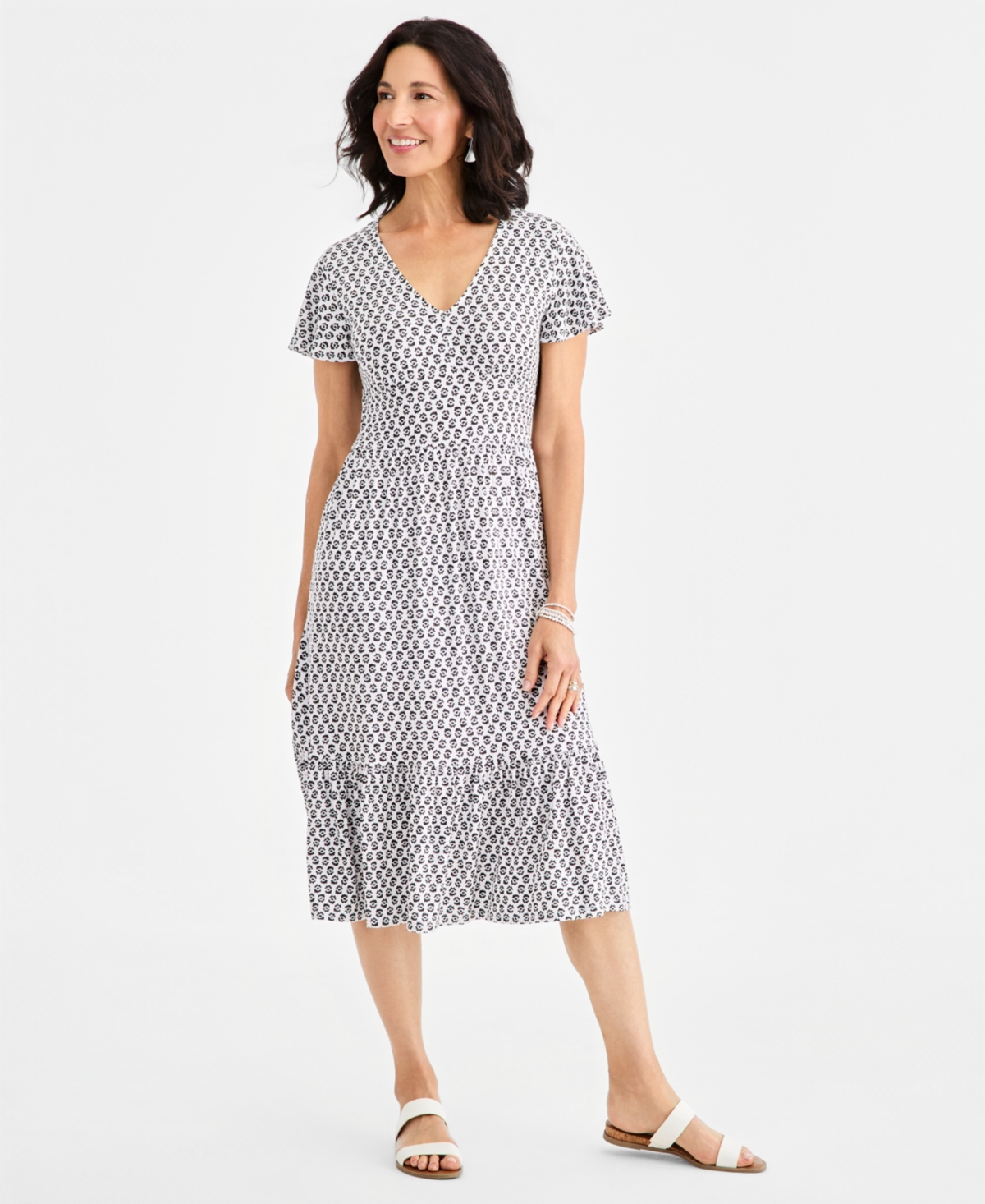 Click here for Style & Co Womens V-Neck Tiered Midi Dress  Macys... prices