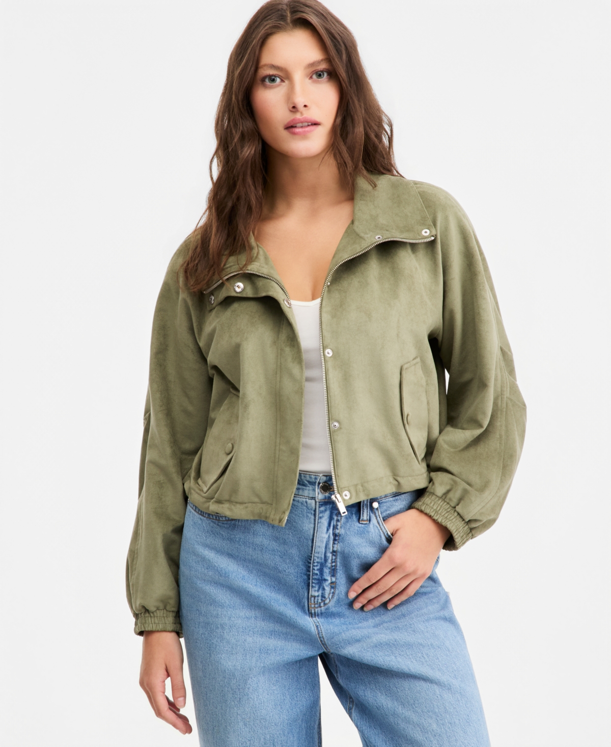 Click here for On 34th Womens Faux-Suede High Collar Utility Jack... prices