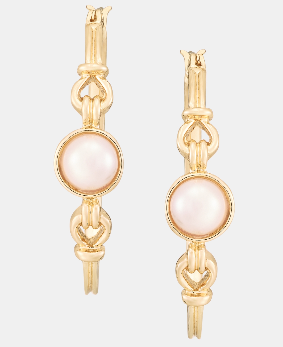 Click here for Anne Klein Gold-Tone Linked Faux-Pearl Hoop Earrin... prices