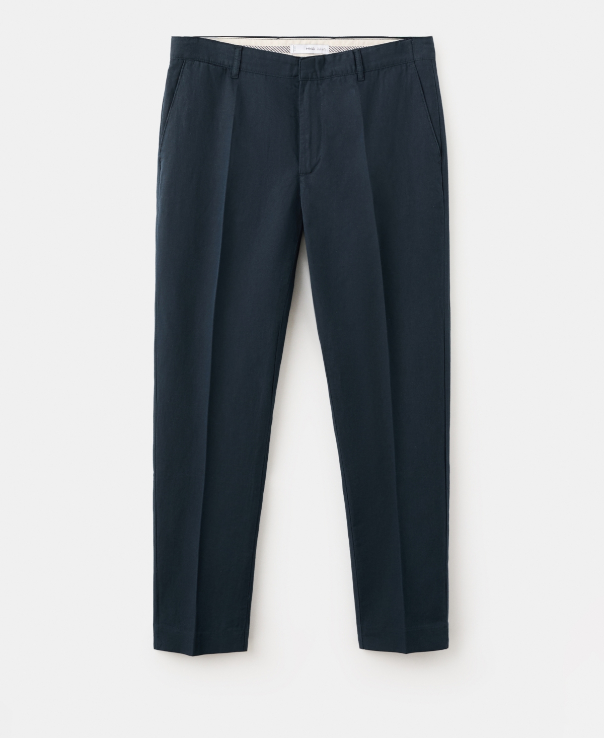 Click here for Mango Mens Slim-Fit Cotton Linen Trousers - Navy prices