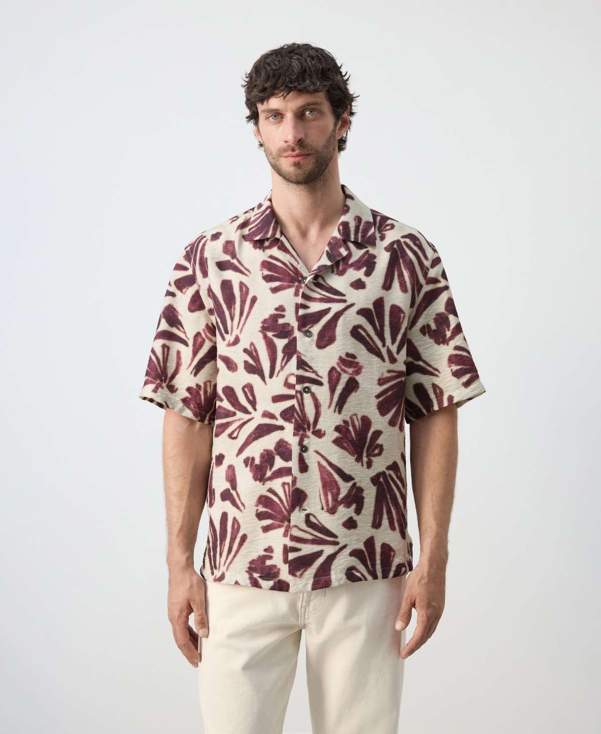 Click here for Mango Mens Bowling Collar Printed Flowing Shirt -... prices