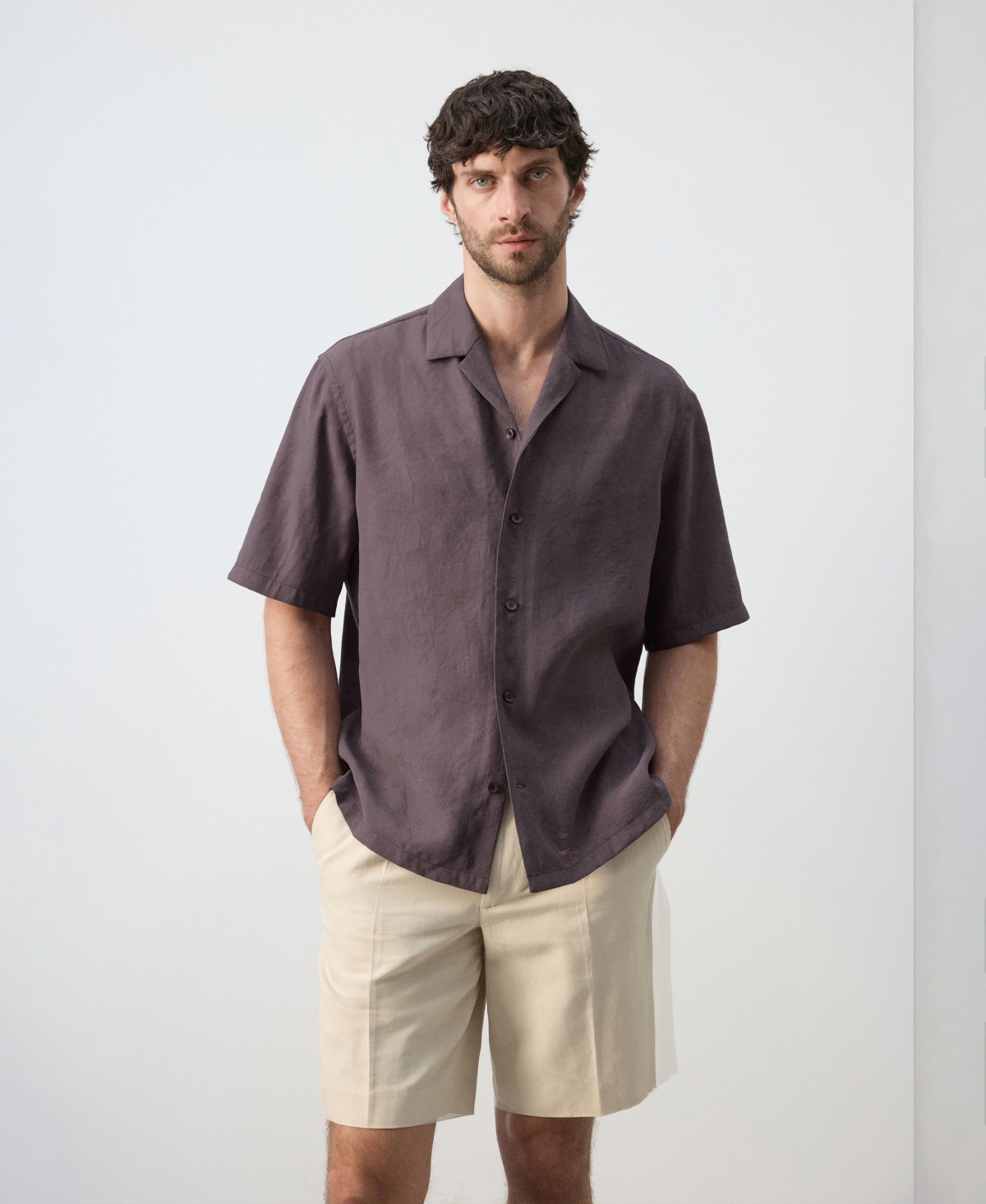 Click here for Mango Mens Relaxed Fit Bowling Collar Shirt - Cher... prices