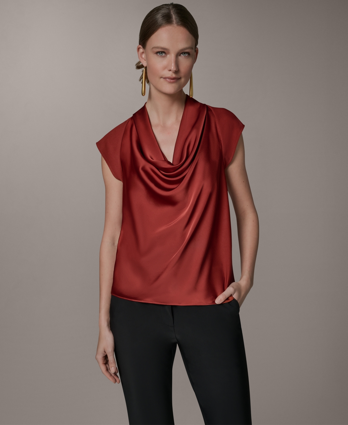 Click here for Donna Karan New York Womens Mixed Media Cowl Neck... prices