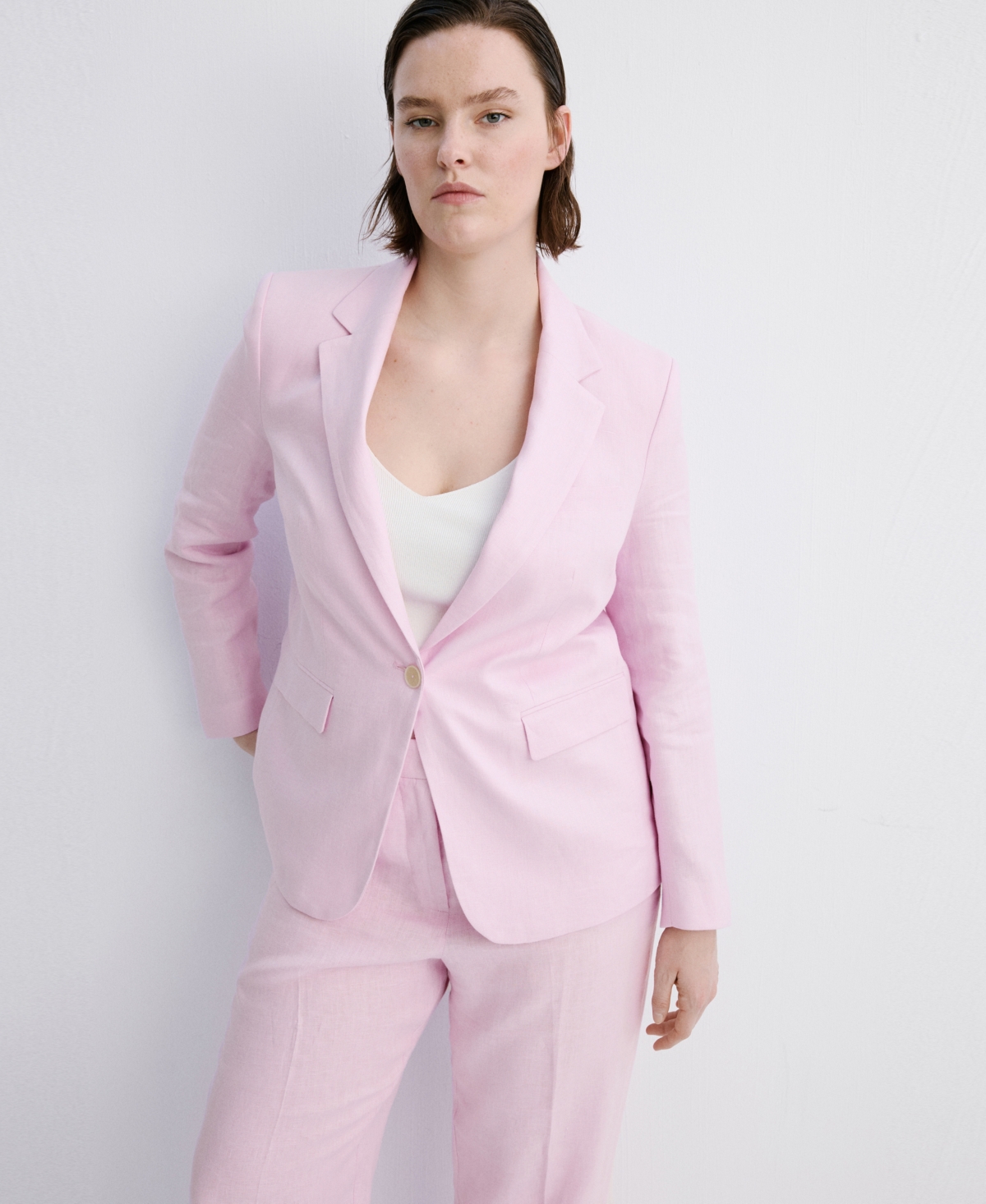 Click here for Mango Womens Linen Suit Blazer - Pink prices