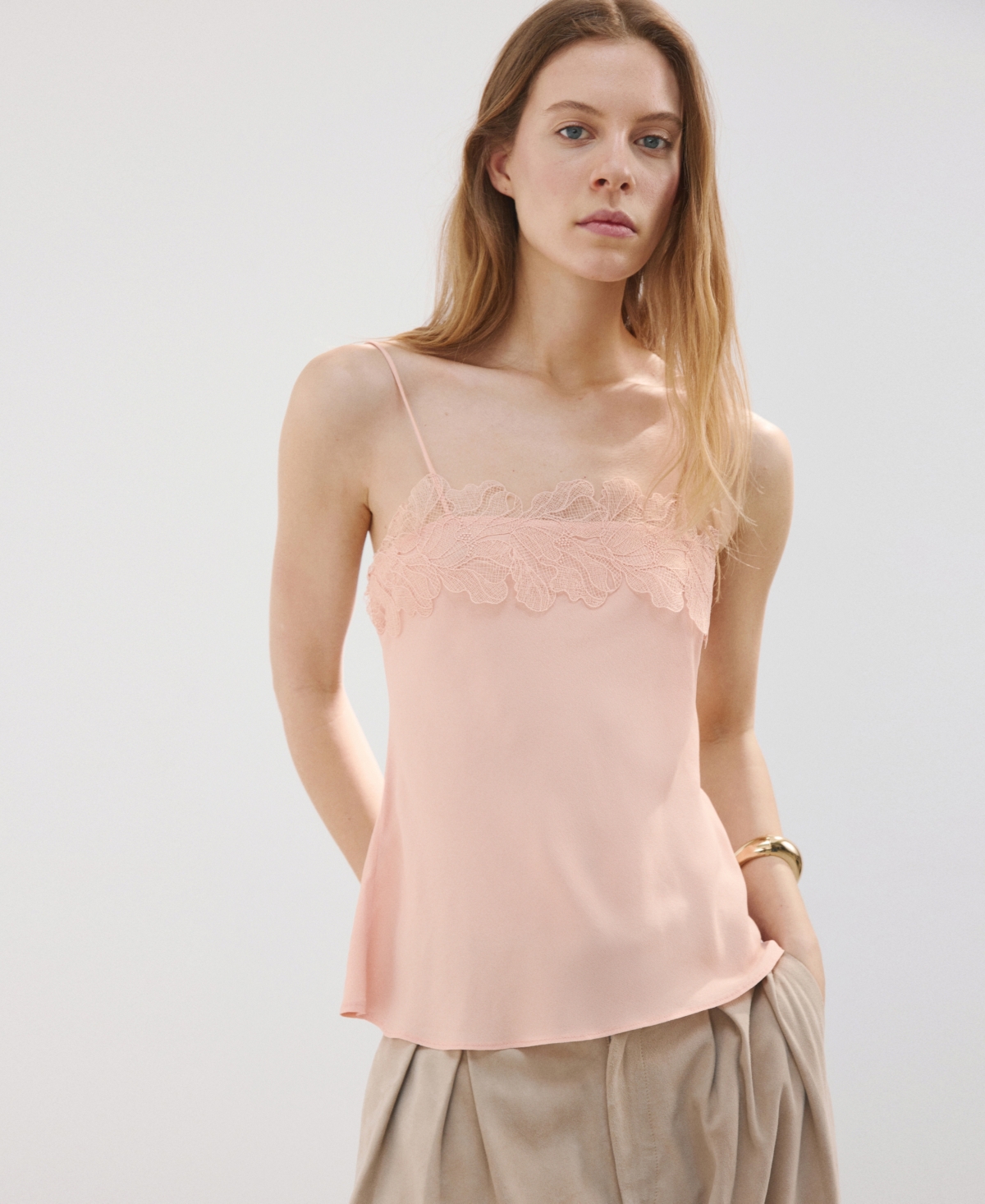 Click here for Mango Womens Lace Trim Top - Pink prices