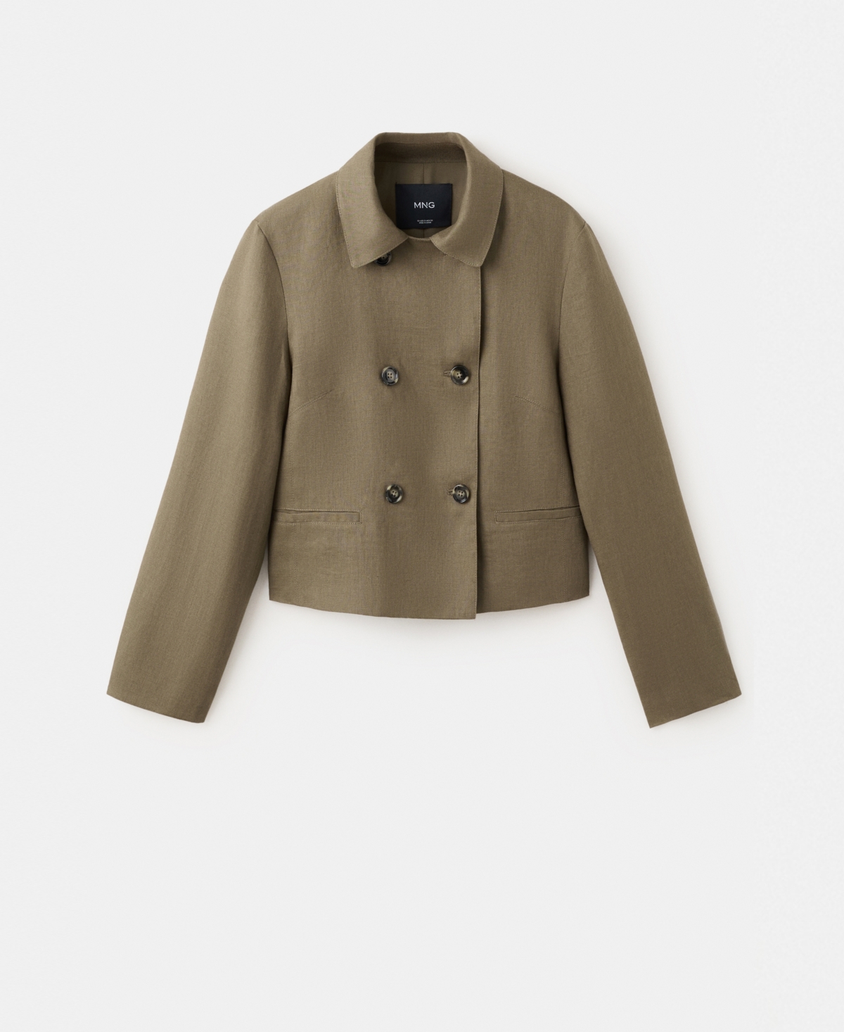 Click here for Mango Womens Double-Breasted Linen Jacket - Khaki prices