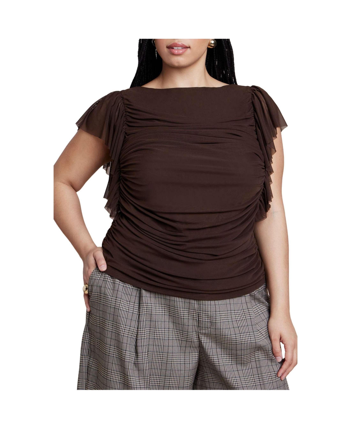 Click here for Eloquii Womens Plus Size Shirred Mesh Top With Sho... prices