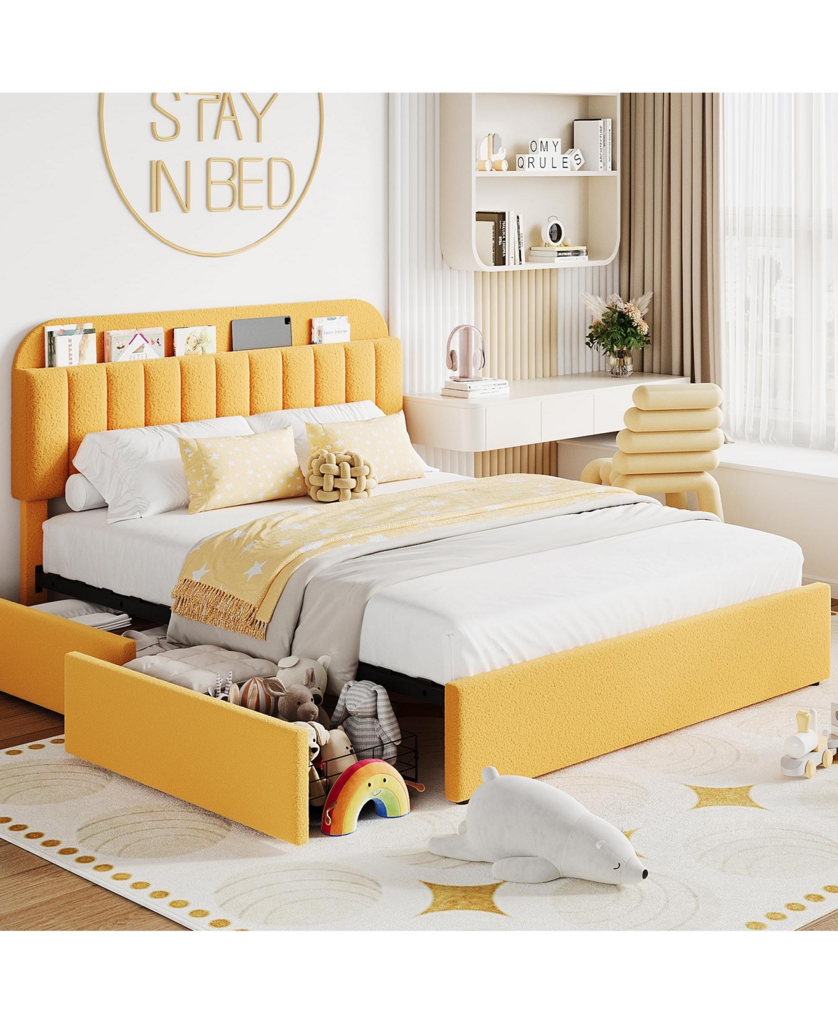 Click here for Homfan Twin Bed Frame with 2 Drawers  Boucle Uphol... prices