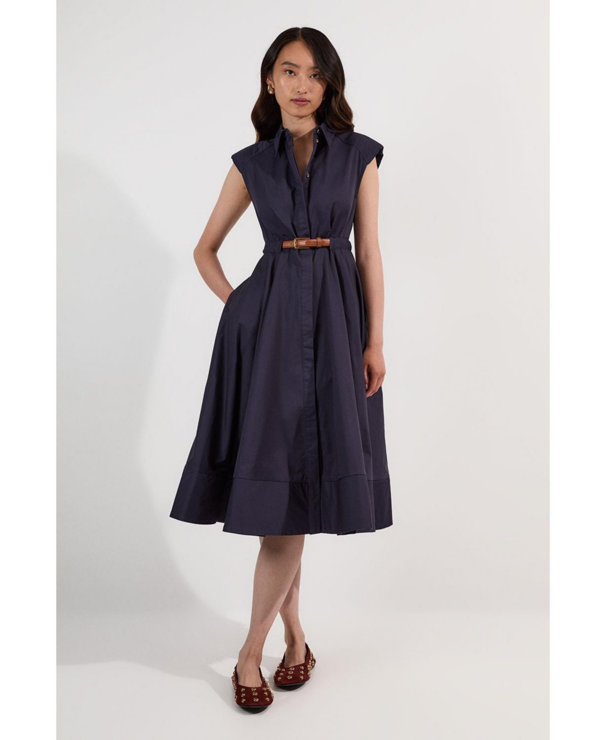 Click here for Karen Millen Womens Cotton Belted Collared Midi Dr... prices