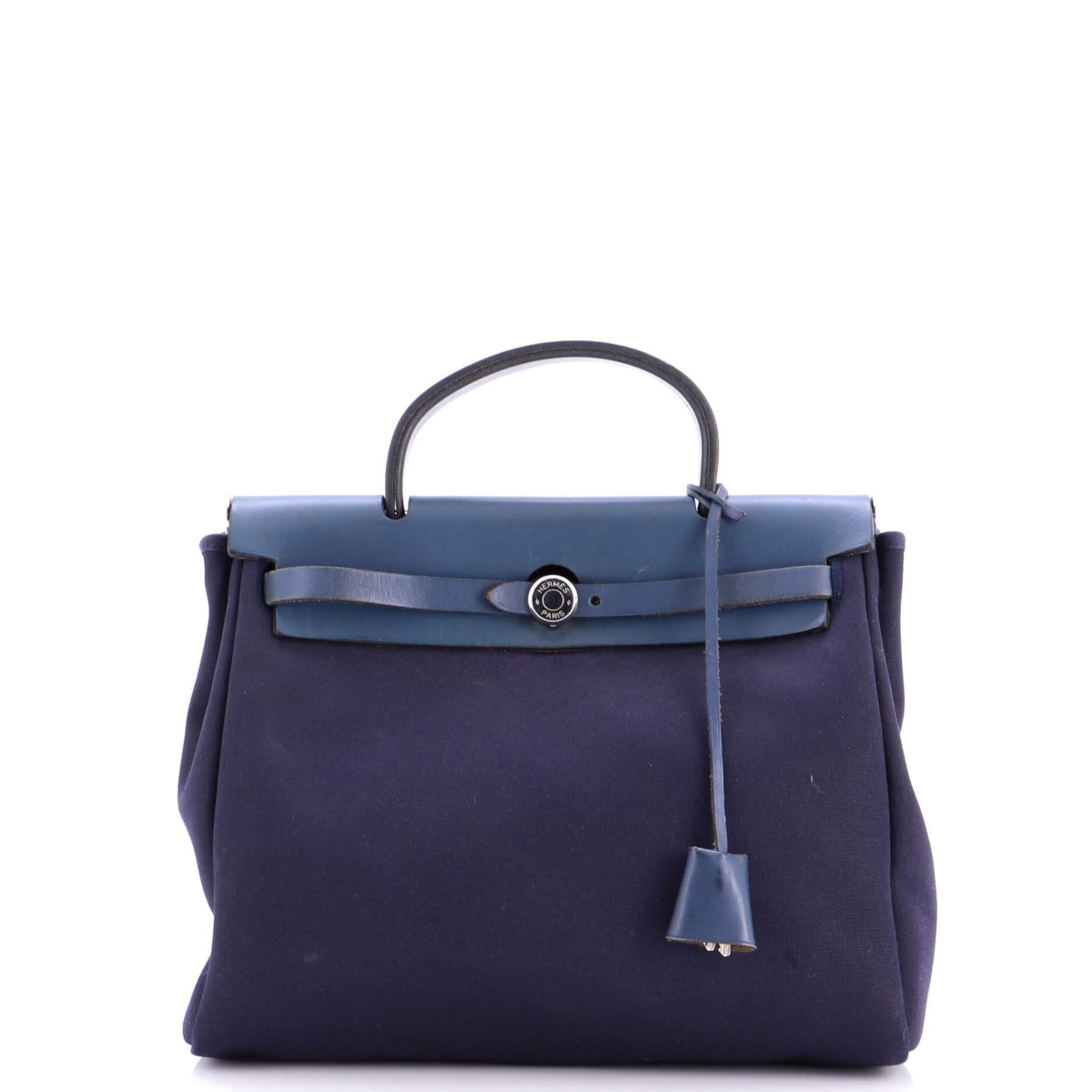 Click here for Pre-Owned HERMES Pm Herbag Toile and Leather - Blu... prices