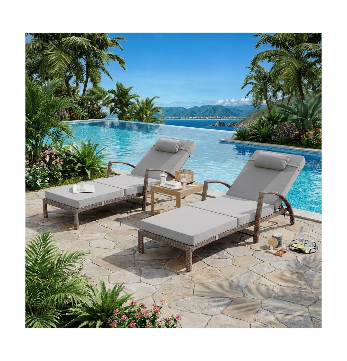 Click here for gaomon Outdoor Wicker Chaise Lounge with Cushion... prices