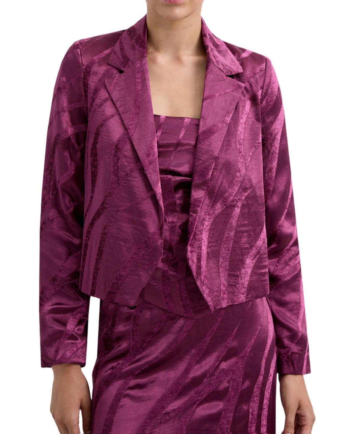 Click here for Scalpers Womens Camou Velvet Blazer - Dark purple prices