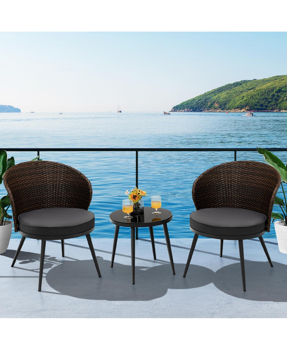 Click here for Costway 3PCS Patio Rattan Bistro Furniture Set Cus... prices