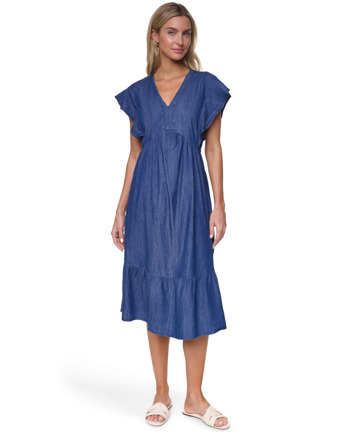 Click here for Nautica Womens Cotton-Blend V-Neck Chambray Dress... prices