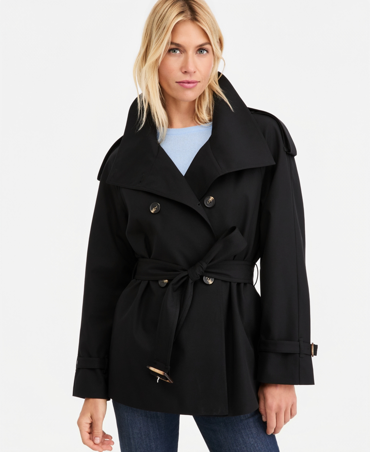 Click here for Tahari Womens Funnel-Neck Belted Trench Coat - BLA... prices
