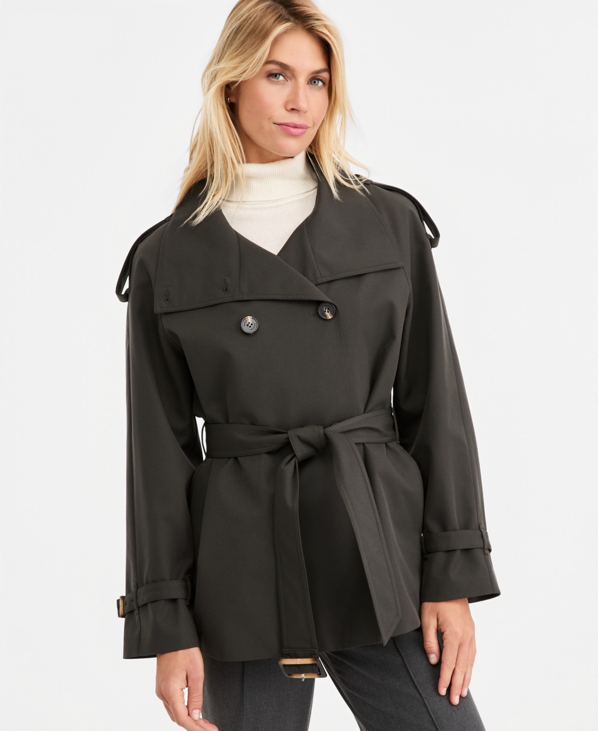 Click here for Tahari Womens Funnel-Neck Belted Trench Coat - DEE... prices
