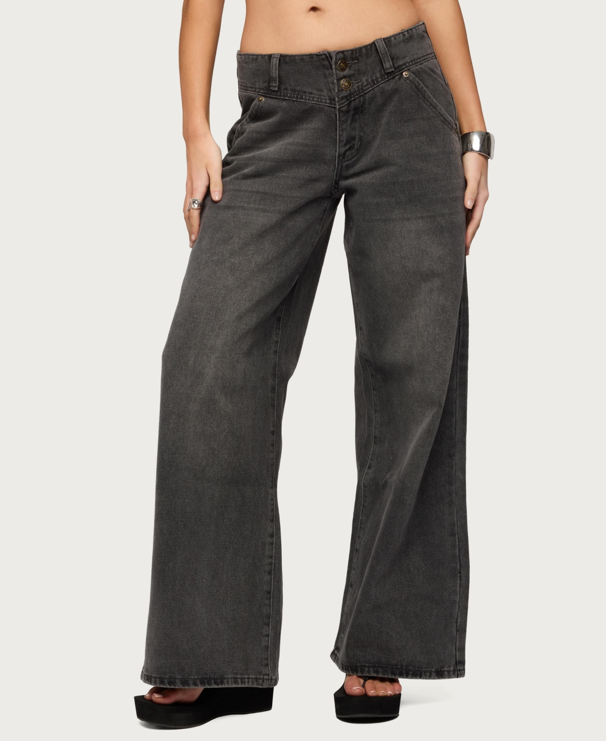 Click here for Edikted Womens Meredith Low Rise Jeans - Black prices